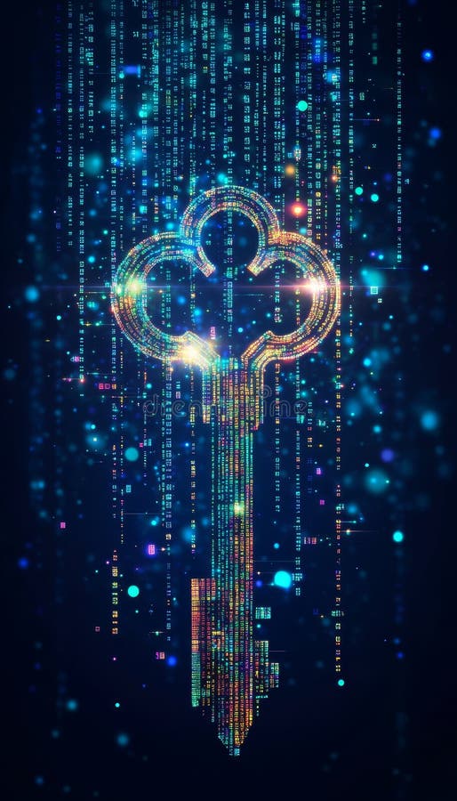 Digital Key Unlocking Potential Symbolizing Access Data Streams And Binary Code In Technology