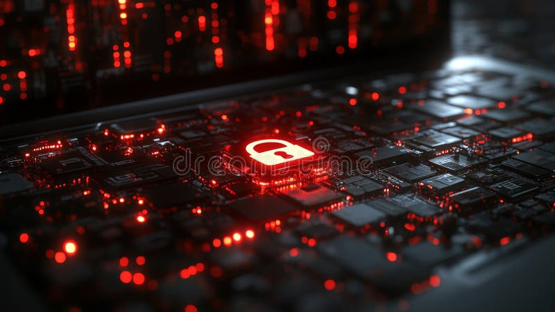 Digital Keyboard with Glowing Red Keys and a Central Lock Symbol ...