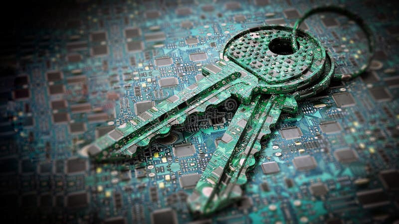 Digital Keys Standing on PCB Texture. 3D Illustration Stock ...