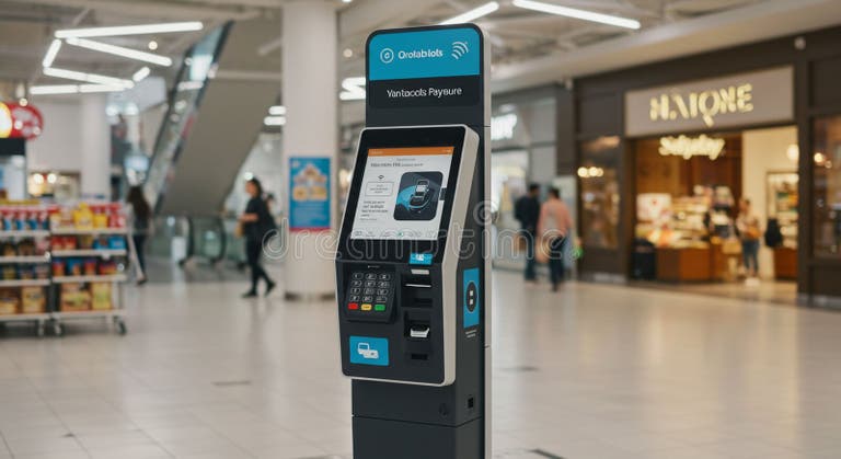 A Digital Kiosk Stands in a Shopping Mall, Featuring a Touchscreen ...