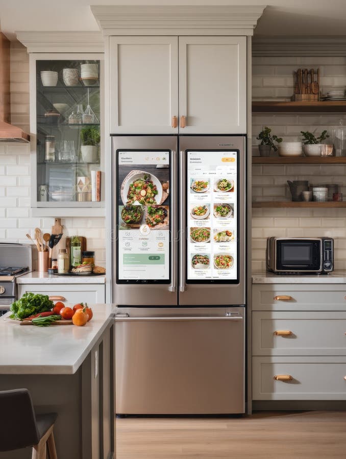 Digital Kitchen Featuring a Modern Screen Displaying Frozen Meal Plans ...