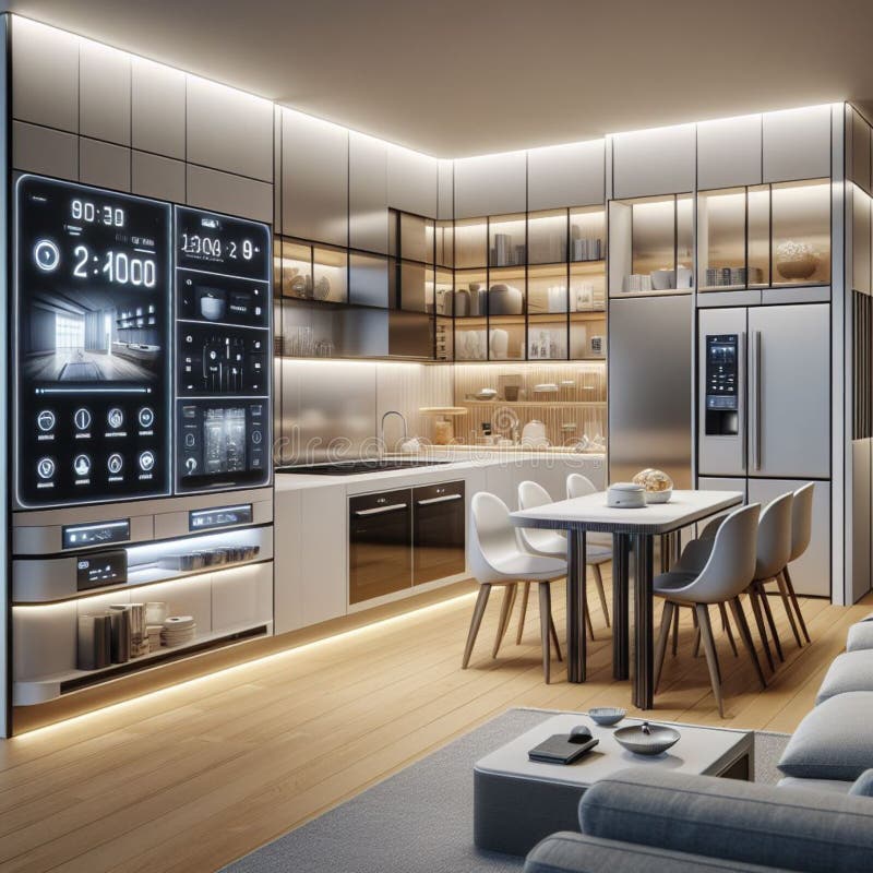 Digital Kitchen Room Inside Design in Future Stock Illustration ...