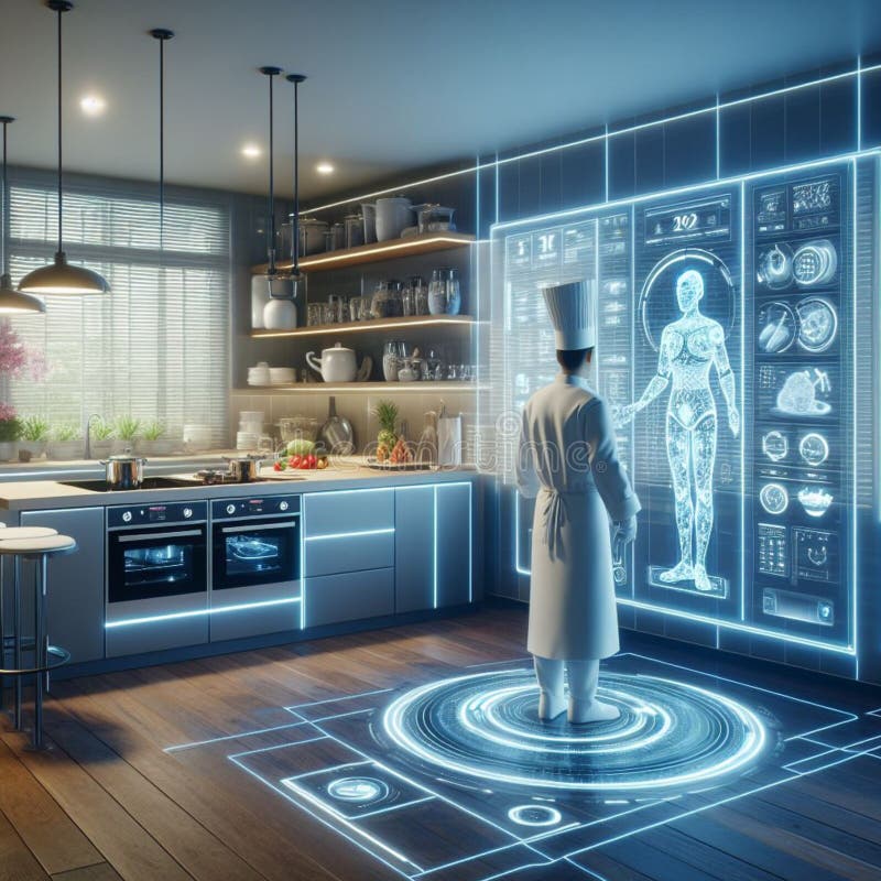 Digital Kitchen Room Inside Design in Future Stock Illustration ...