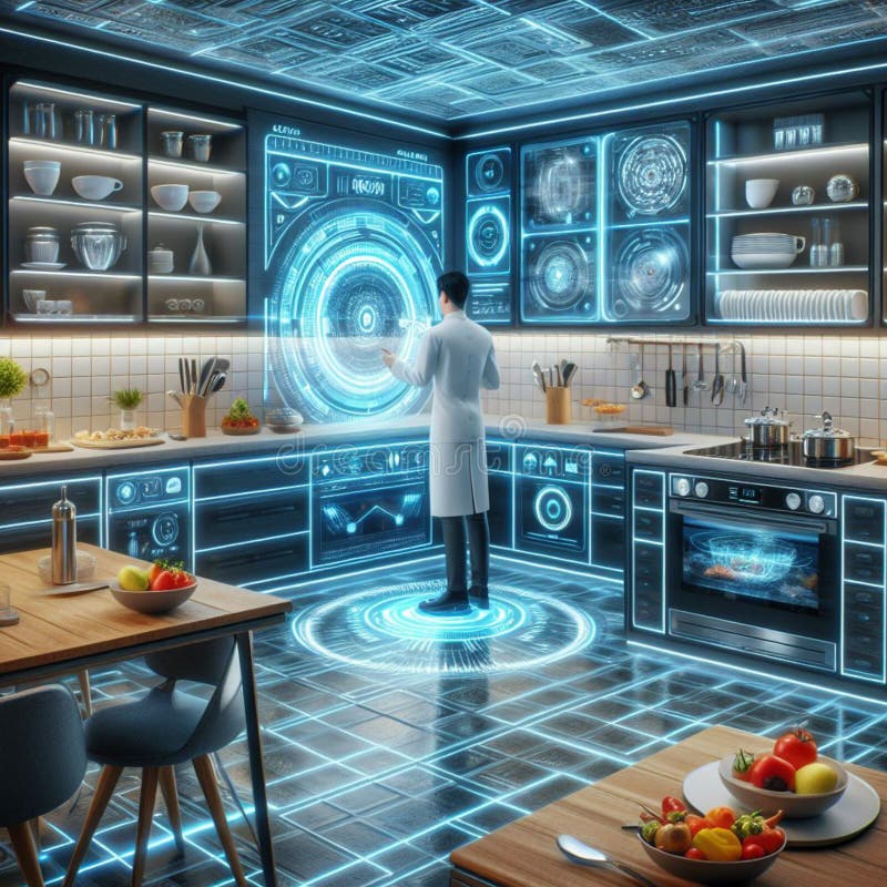 Digital Kitchen Room Inside Design in Future Stock Illustration ...