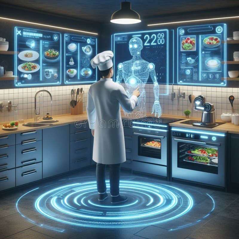 Digital Kitchen Room Inside Design in Future Stock Illustration ...