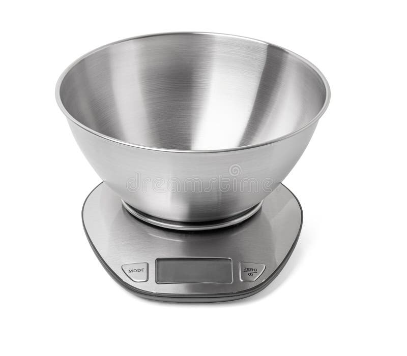 Digital Kitchen Scale with Empty Stainless Steel Bowl on White ...