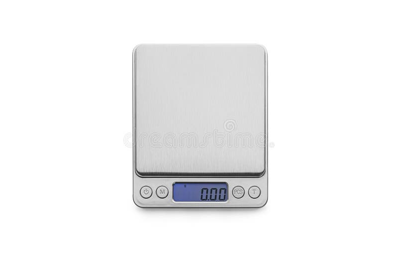 Digital Kitchen Scale with Steel Surface and Blue LCD Display Stock ...
