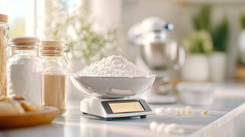 Digital Kitchen Scales Display Flour Measurement Surrounded by ...
