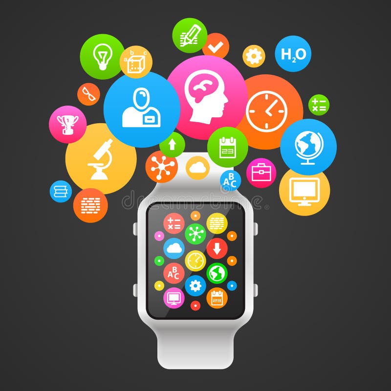 Digital Klocka Med Symboler Vektor Illustrationer - Illustration av ...