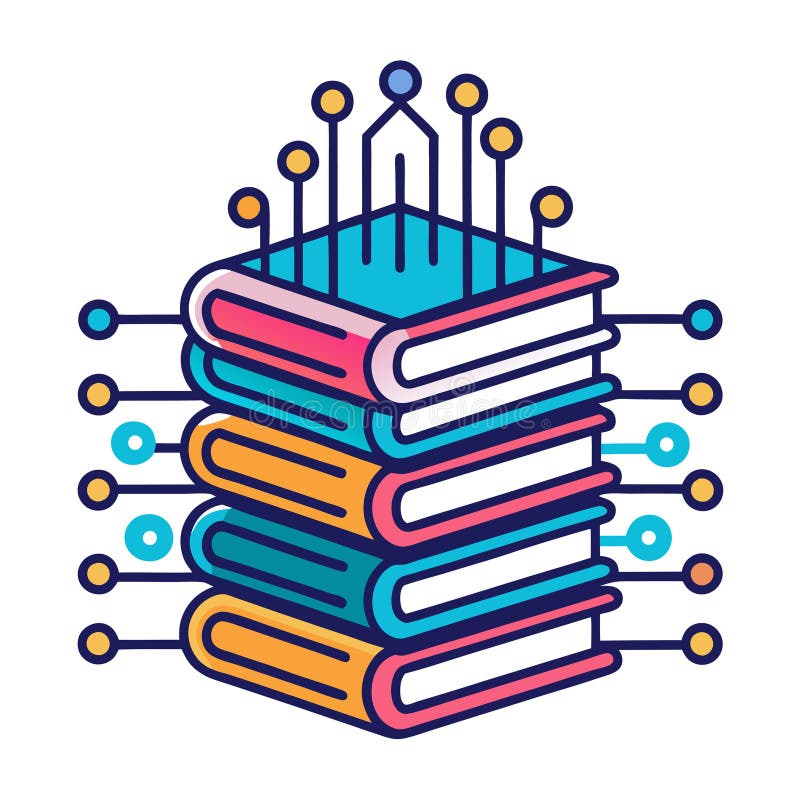 Digital Knowledge Hub: Books Stacked with Data Connection, Education ...