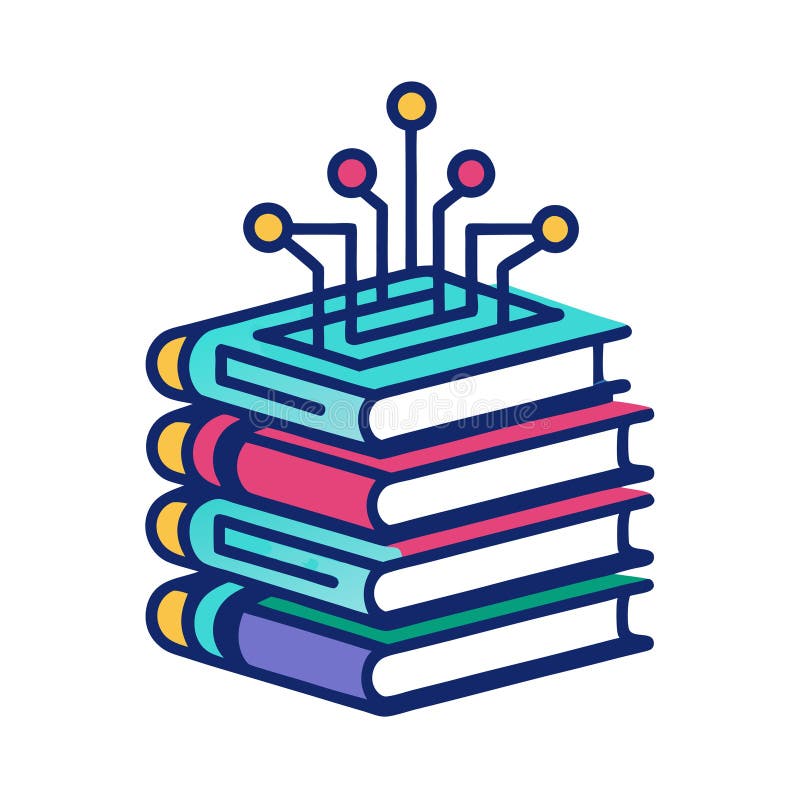 Digital Knowledge: Stack of Books with Data Connections, Learning ...