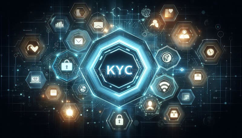 Digital KYC Verification with Glowing Icons Stock Illustration ...