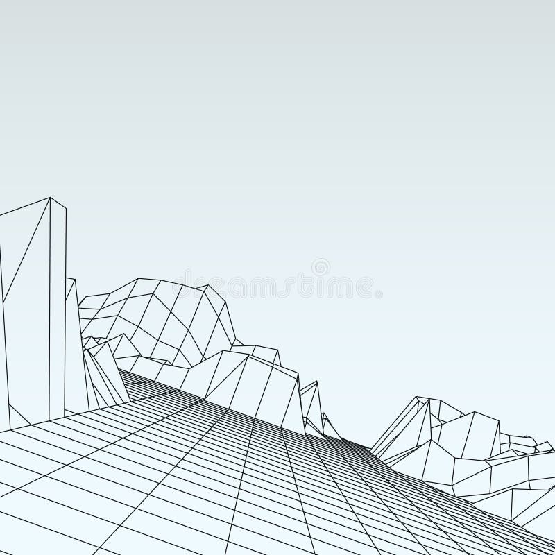 Digital Landscape. Abstract Vector Wireframe Background Stock Vector ...