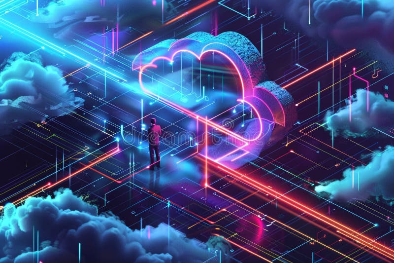 Digital Landscape with Cloud Computing Stock Illustration ...