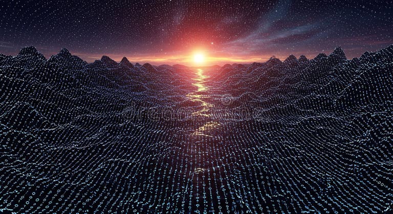 A Digital Landscape Composed of a Grid of Binary Code Resembling a Sea ...