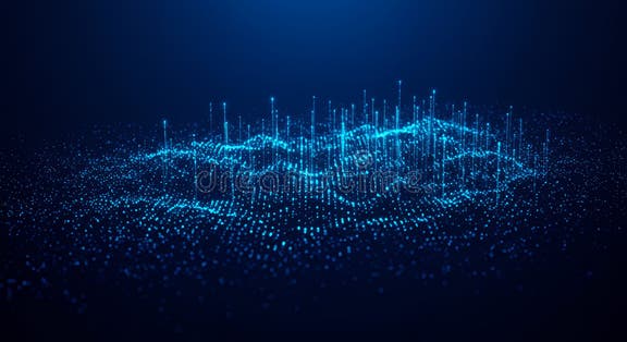 Digital Landscape Data Visualization with Blue Dot Grid Network Stock ...