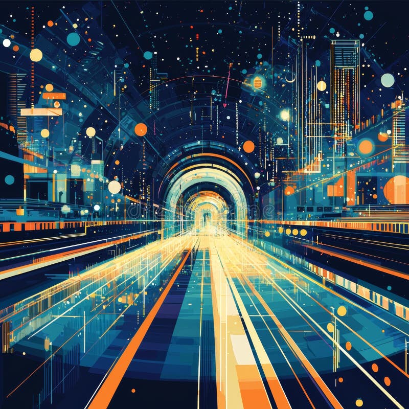 Digital Landscape Depicting Speed and Technology with Dynamic Light ...