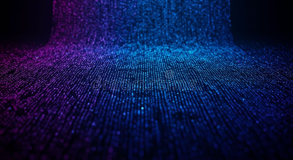 A Digital Landscape Features Cascading Streams of Tiny Luminous Dots in ...