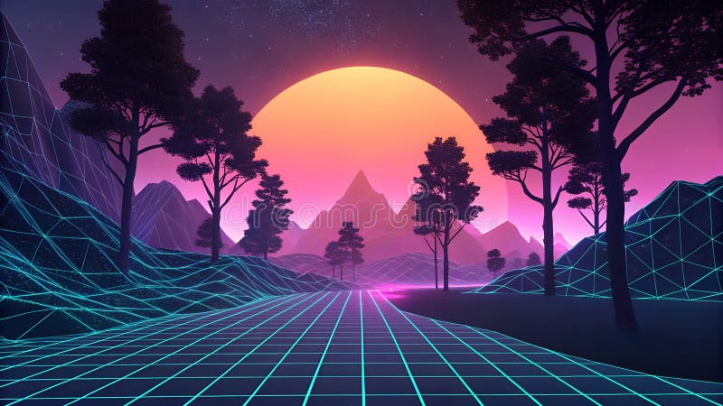 Virtual Reality Digital Landscape Immersive Data Grid Horizon Design ...