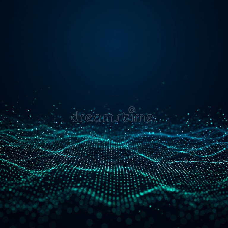 A Digital Landscape Features a Wave of Interconnected Teal Dots and ...
