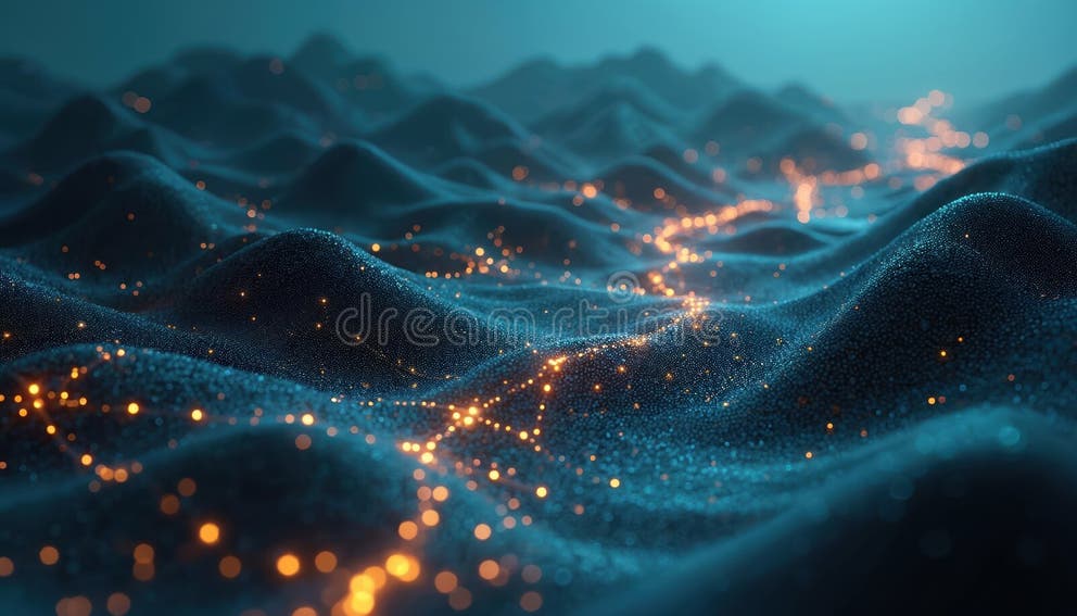 Digital Landscape Featuring Flowing Binary Code Rivers Across Mountain ...