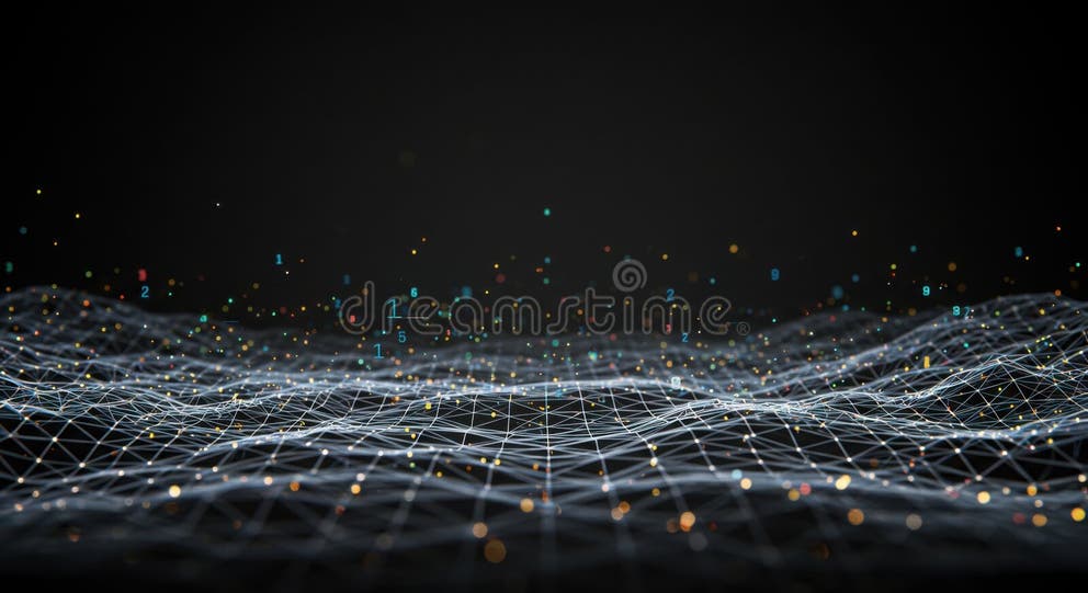 Digital Landscape Featuring a Network of Interconnected White Lines ...