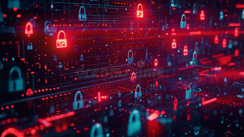 A Digital Landscape Filled with Red and Blue Lock Icons Symbolizing ...