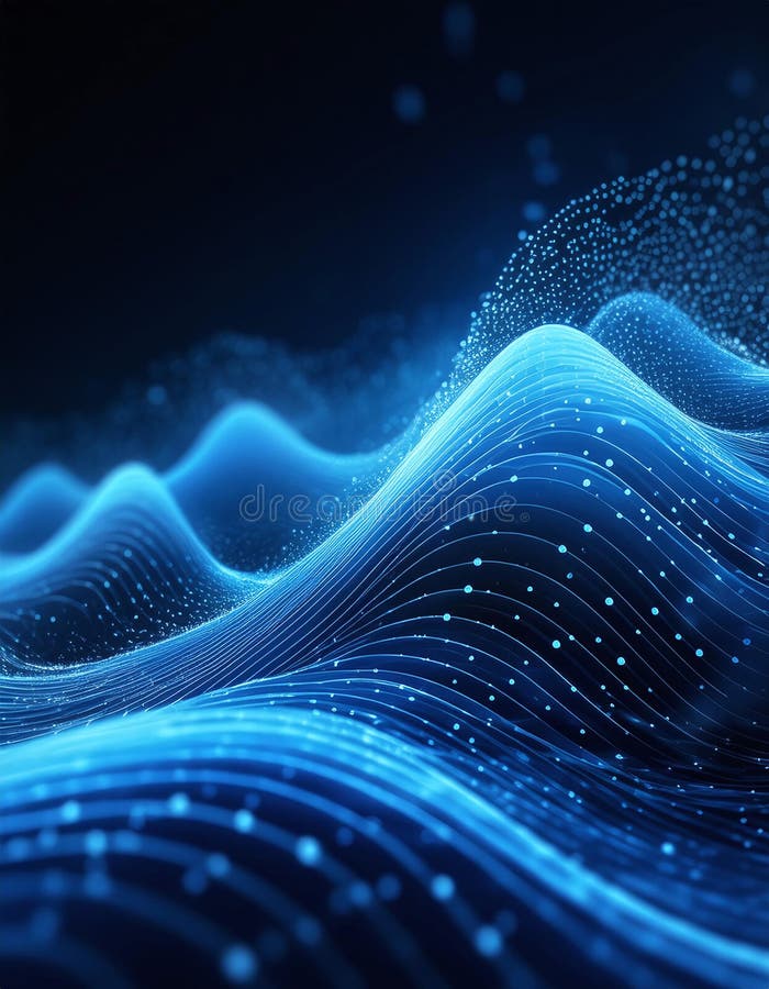 A Digital Landscape of Flowing Blue Lines and Dots Simulates a Dynamic ...