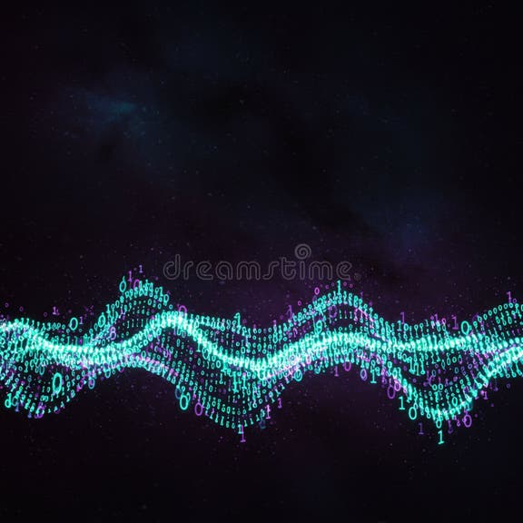 A Digital Landscape with a Flowing Wave Composed of Binary Code in Blue ...