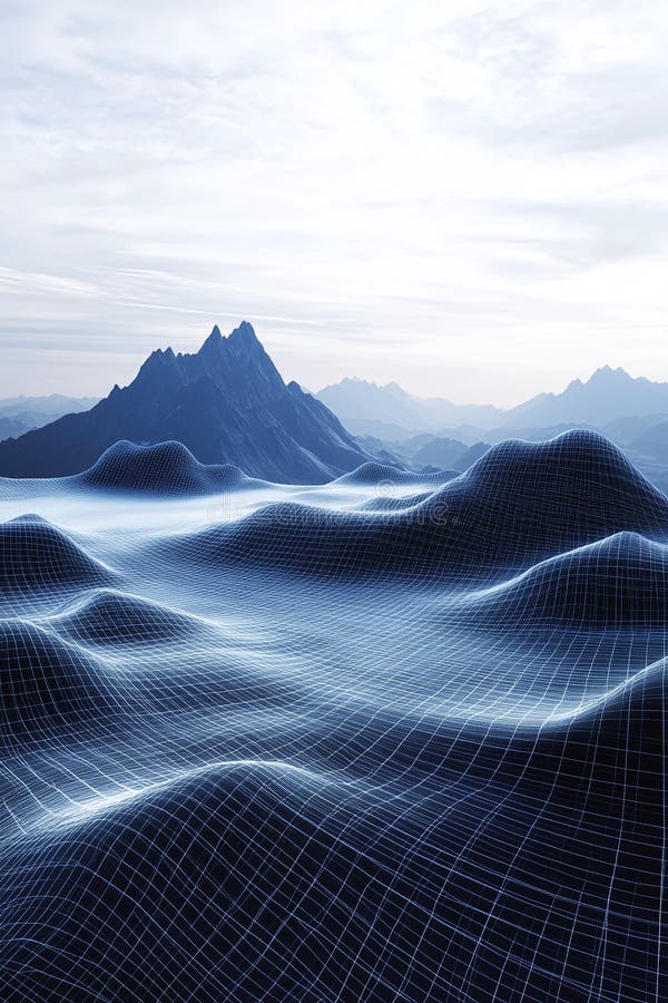 Digital Landscape Formed by Grid Lines Stock Illustration ...
