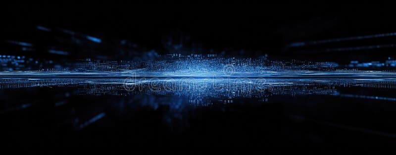 Digital Landscape with Glowing Blue Light Effects Stock Illustration ...