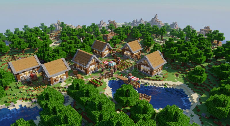 A Digital Landscape from Minecraft Features a Village Surrounded by ...