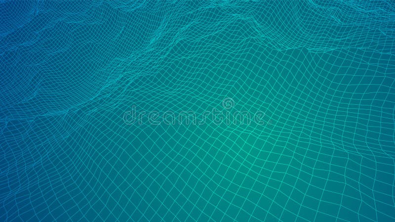 Digital Landscape with Mountains or Clouds Made of Line Grid Stock ...
