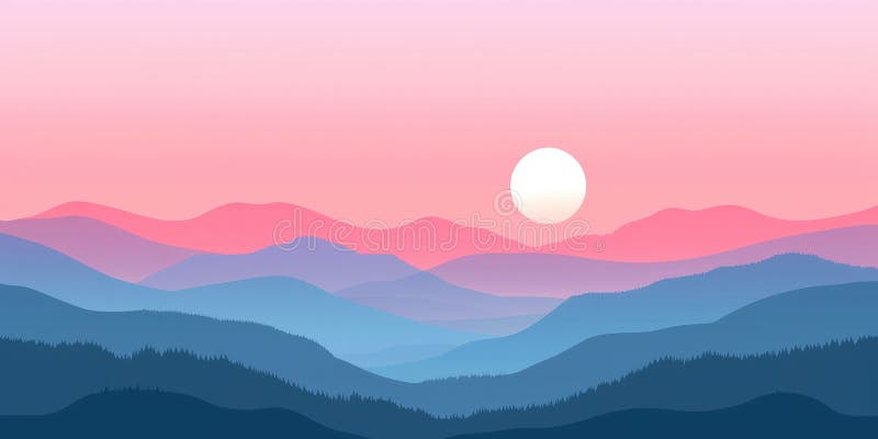 Digital Landscape of Mountains at Sunset with Soft Gradient. Digital ...