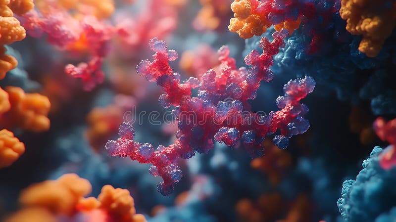 Digital Landscape of Proteins in Vibrant Colors, Showcasing Molecular ...