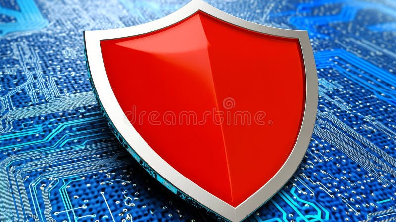 A Digital Landscape with a Red Shield Icon Overlay Signifies Protection ...