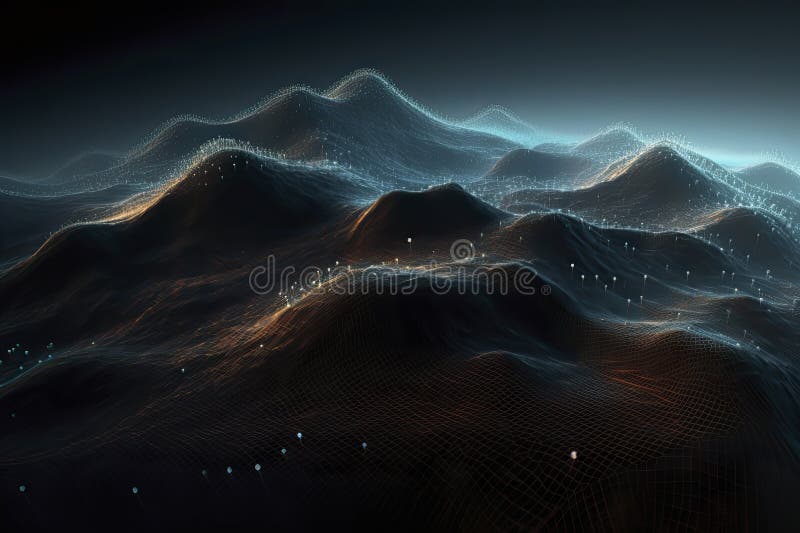 Digital Landscape Terrain Made of Dots, Grid Patterns and Particles ...