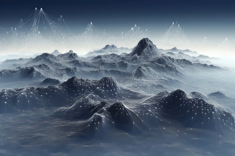 Digital Landscape Terrain Made of Dots, Grid Patterns and Particles ...