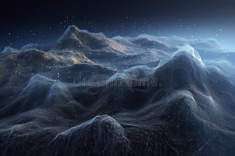 Digital Landscape Terrain Made of Dots, Grid Patterns and Particles ...