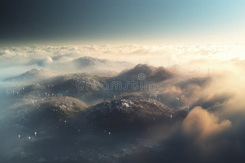 Digital Landscape Terrain Made of Dots, Grid Patterns and Particles ...