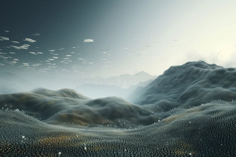 Digital Landscape Terrain Made of Dots, Grid Patterns and Particles ...