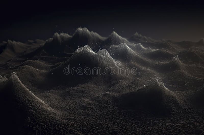 Digital Landscape Terrain Made of Dots, Grid Patterns and Particles ...