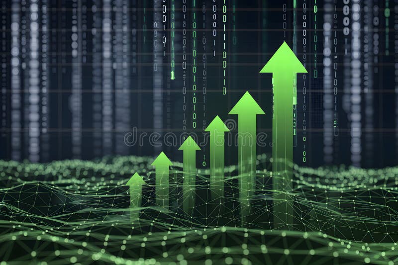 Digital Landscape with Upward Arrows and Binary Code, Indicating Growth ...