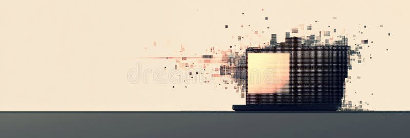 A Digital Laptop Breaks Apart into Pixel Elements, Showcasing a Modern ...