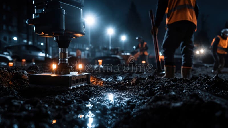 Digital Laser Level Illuminates Construction Site during Nighttime ...