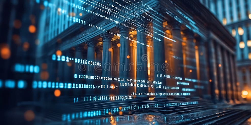 Digital Law and Banking Security Cybercrime Courthouse Columns with ...