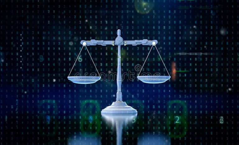 Digital Law Concept with Law Scale with Graphic Display Stock ...