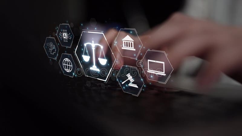 Digital Law Interface Displaying Justice Scale, Highlighting Digital ...