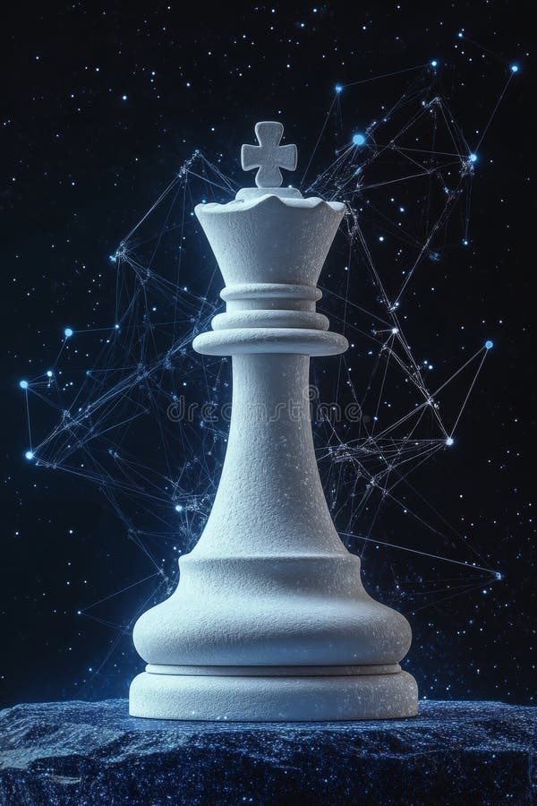 Digital Leadership White Chess King with Network Connections on Dark ...