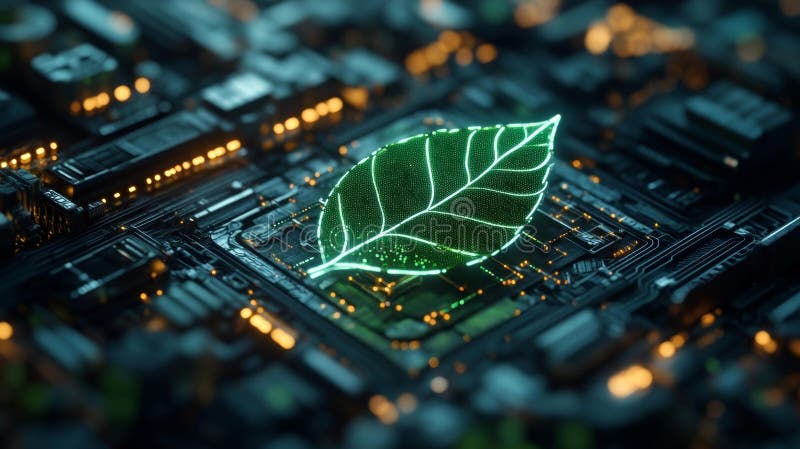 Digital Leaf Concept on Circuit Background Stock Illustration ...